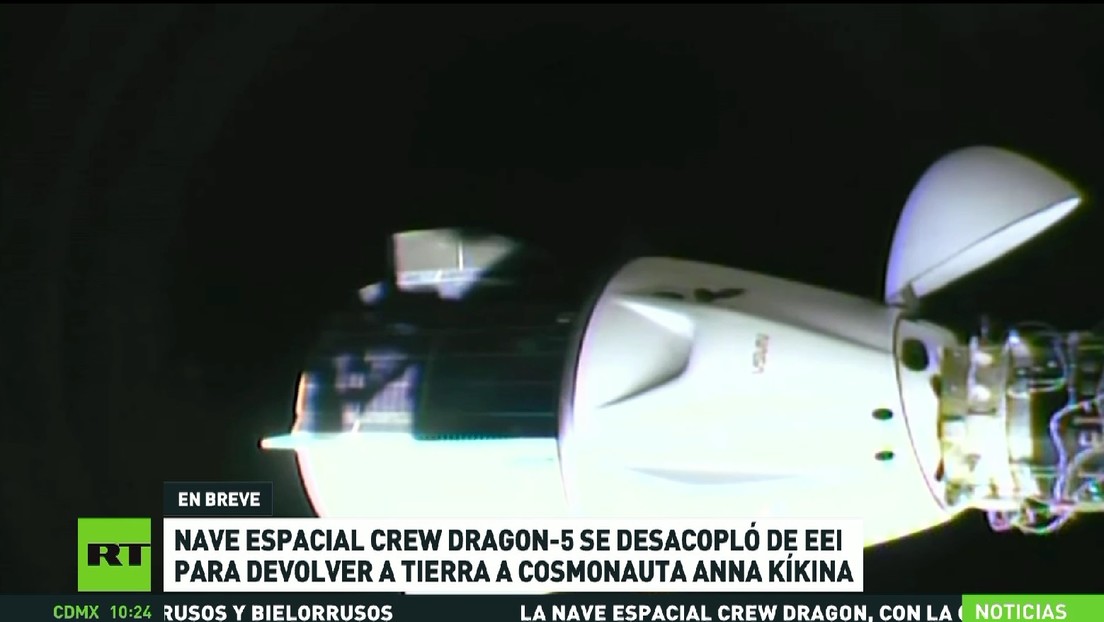 El cohete espacial Crew Dragon 5 comienza su viaje de regreso a la Tierra con la cosmonauta rusa ...