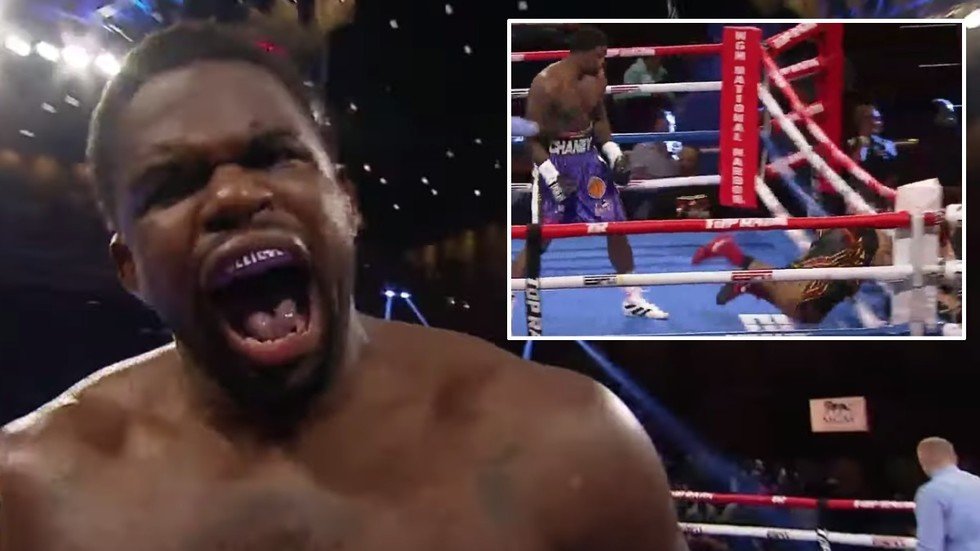 Through the ropes: Boxer knocked head-first out of the ring in ...