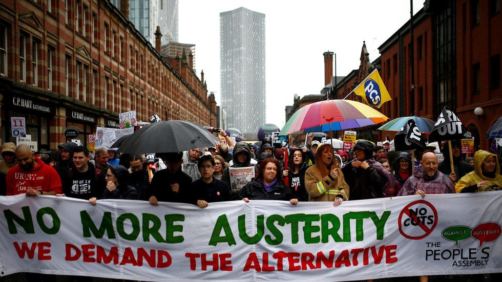 Protesters hold anti-austerity & anti-Brexit rallies in Manchester ...