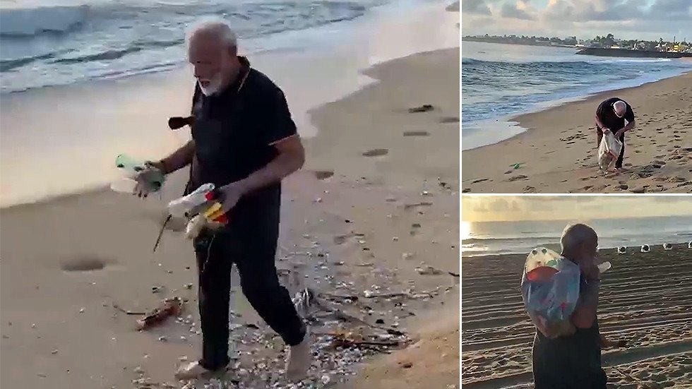 VIDEO of Indian PM Modi plogging at the beach before second day summit ...