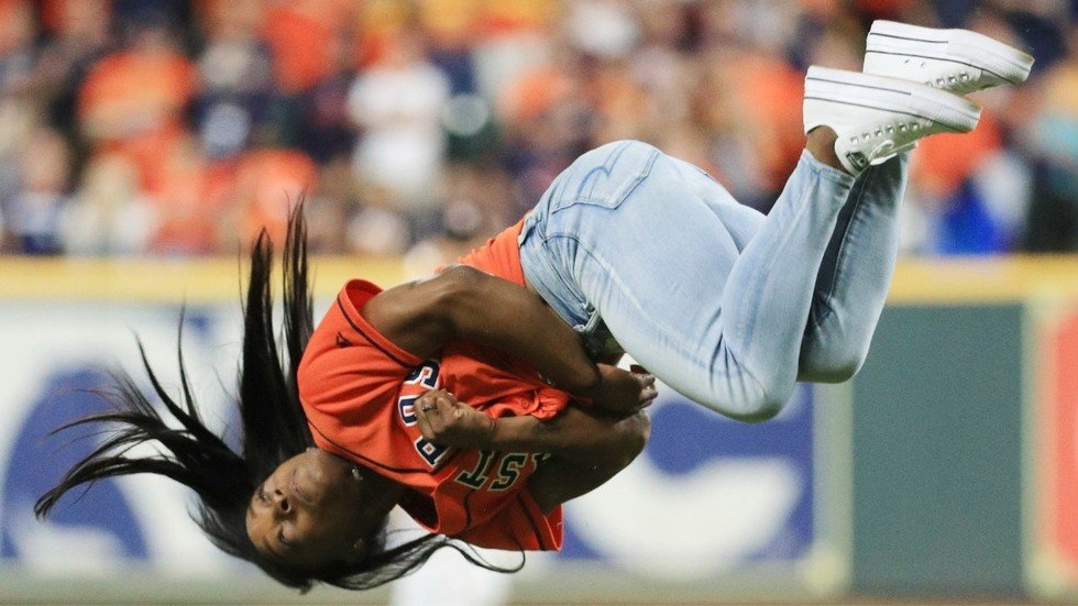 Best first pitch ever? Simone Biles performs spectacular twisting ...