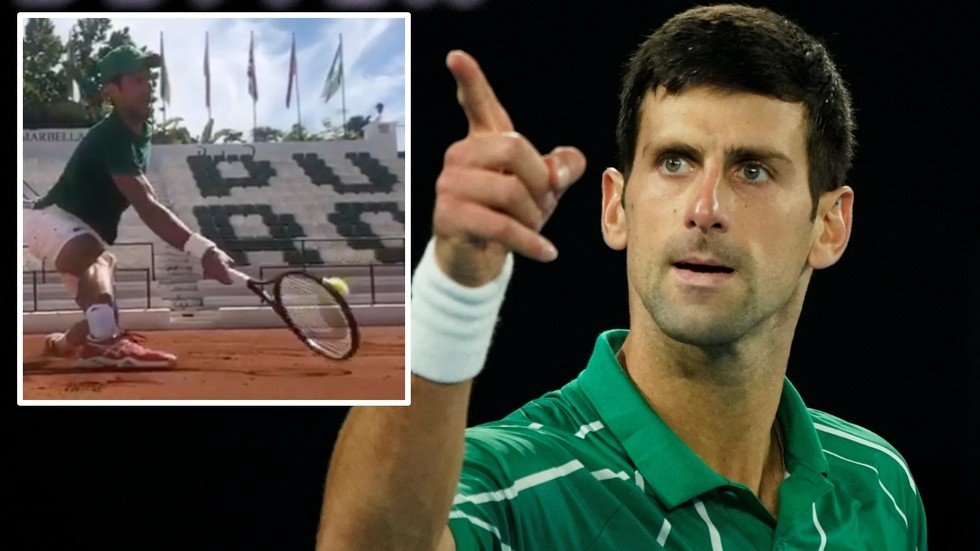 Back on court: Novak Djokovic shows off sliding prowess as he returns ...