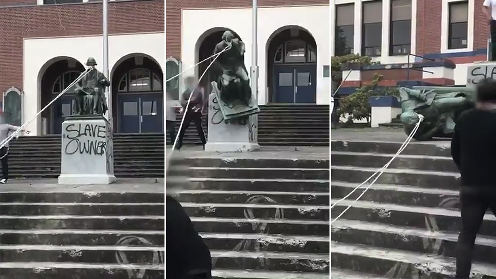 Portland protesters topple statue of Thomas Jefferson, father of the ...