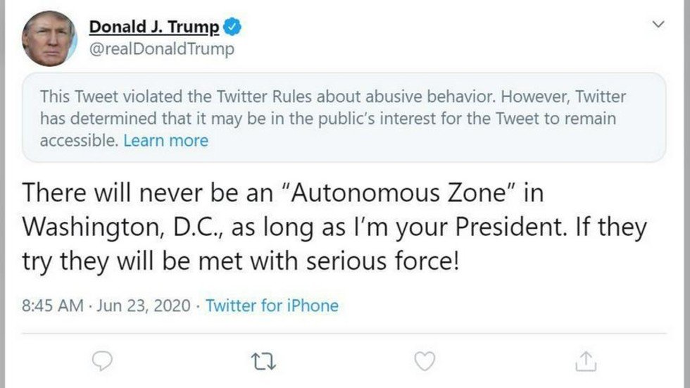 Enforcing the law is now ‘threats of harm’? Twitter CENSORS Trump again ...