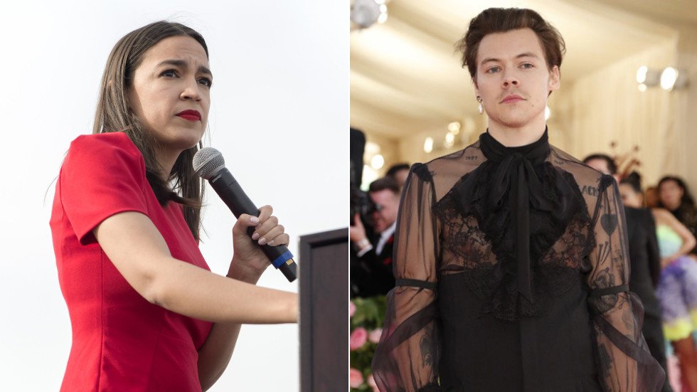 Frock furor rumbles on: AOC reignites Harry Styles Vogue dress debate ...