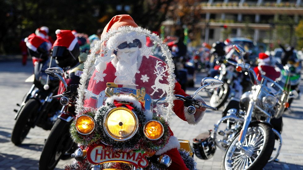 Tokyo bikers club in Santa outfits ride through city to raise awareness ...