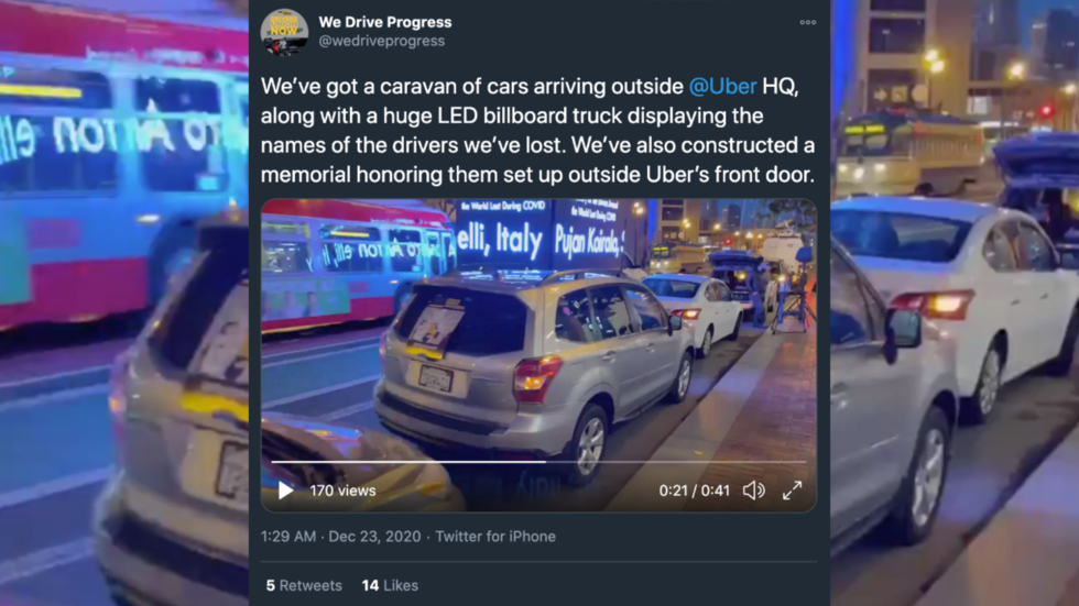 Activists hold candlelit vigil outside Uber HQ for delivery drivers who ...