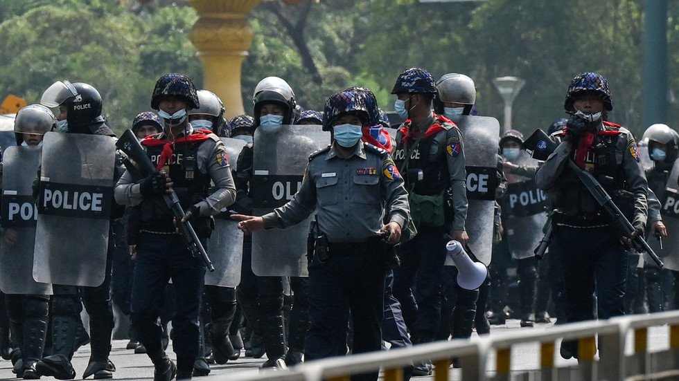 Myanmar riot police fire at crowd to disperse protesters, as military ...
