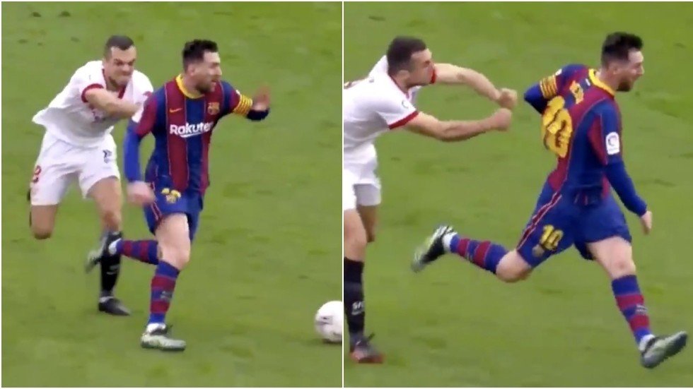 ‘What was he trying to do to him?!’ Fans mock Sevilla star as Messi ...