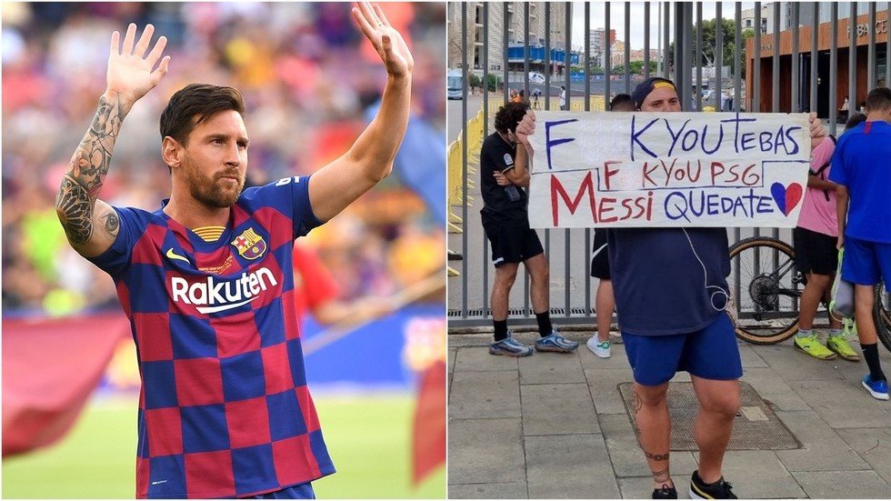 'F*ck you La Liga! F*ck you PSG! Messi stay!' Furious Barca fans gather ...