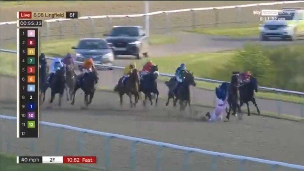 WATCH shocking moment jockey flipped upside down at 41mph by own horse ...