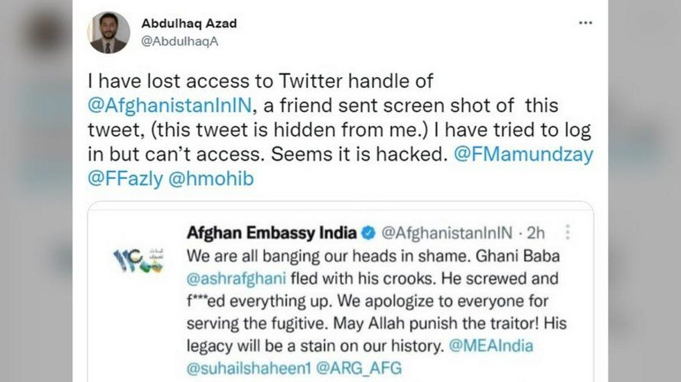 ‘Hacked’ account of Afghan embassy in India denounces self-exiled ...