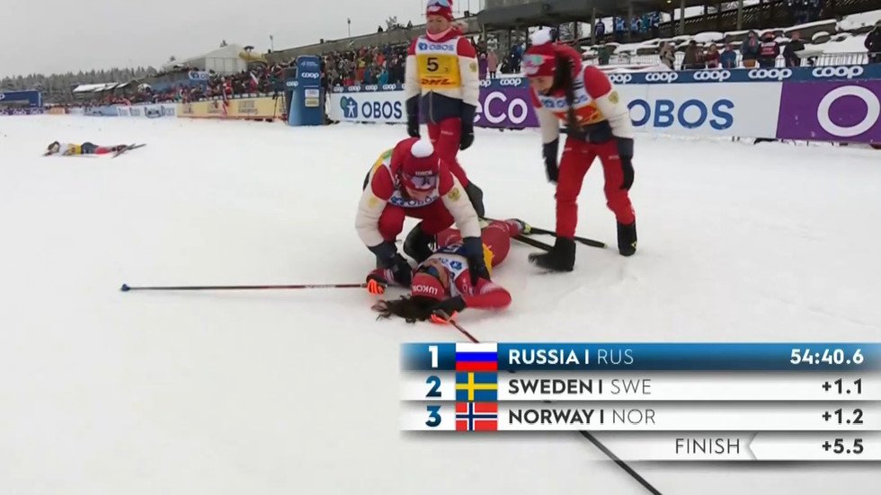 WATCH: Exhausted Russian ski star collapses on finish line after ...
